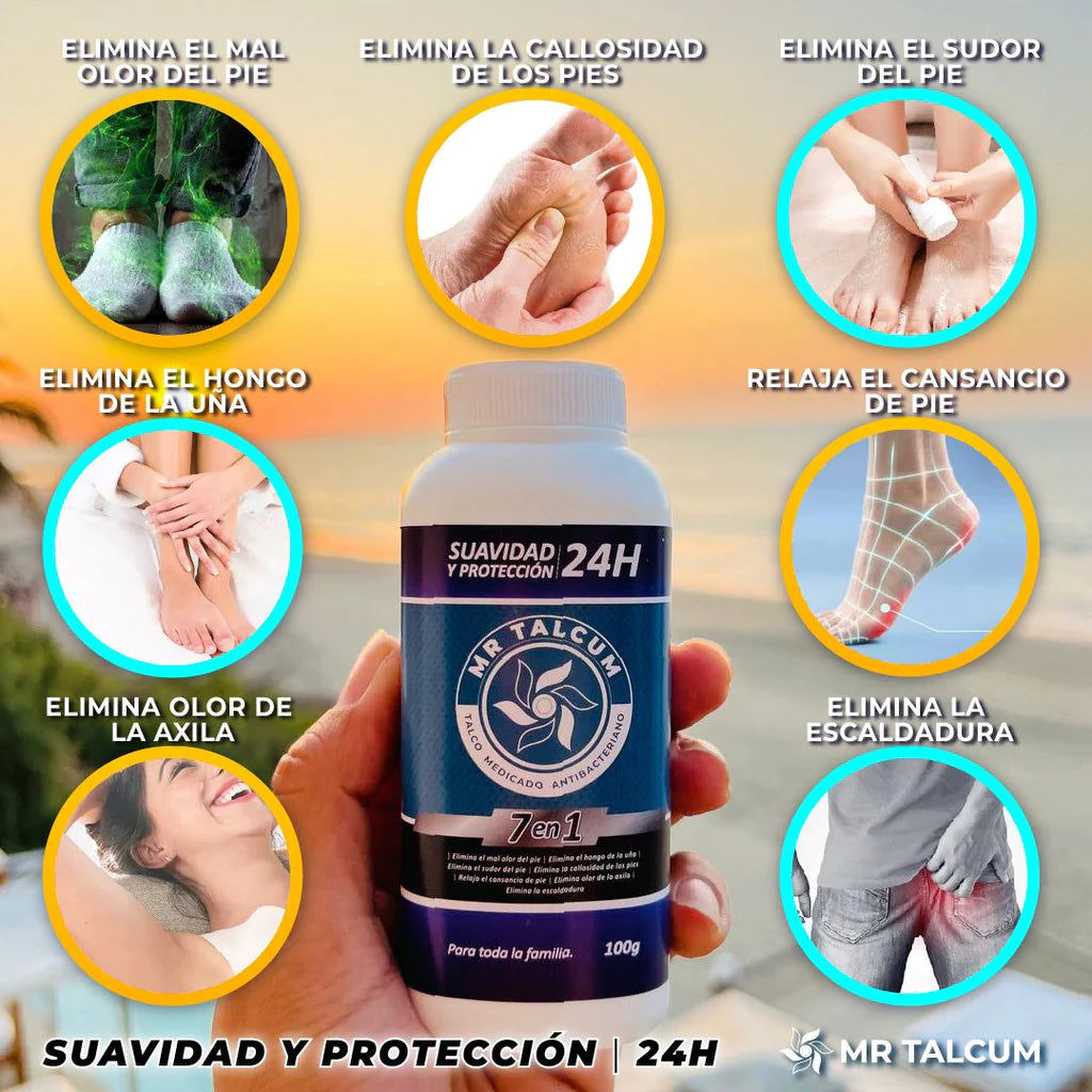 ⭐Talco Medicado 7 en 1🌿 Anti: hongos, sudor, mal olor, callosidad, olo ...